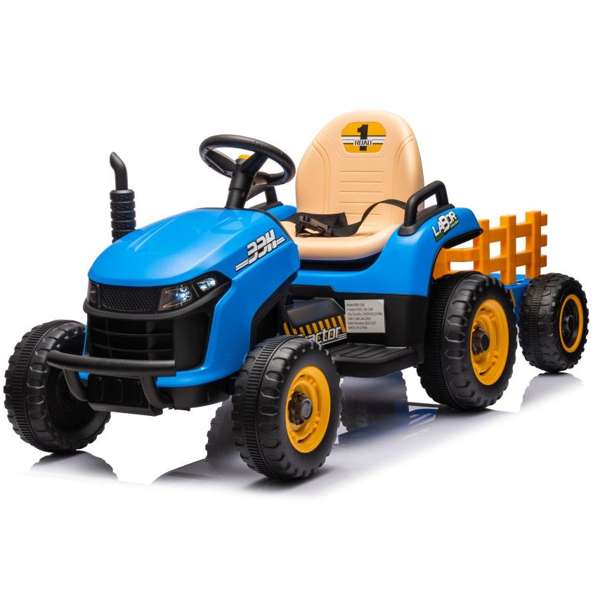 Trator Elétrico para Criança com Atrelado 12v Azul c/ RODAS DE BORRACH ...
